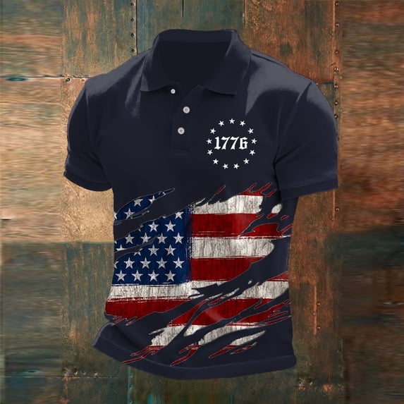 250 Anniversary Polo Shirt for Men Stars and Stripes Pattern short ...