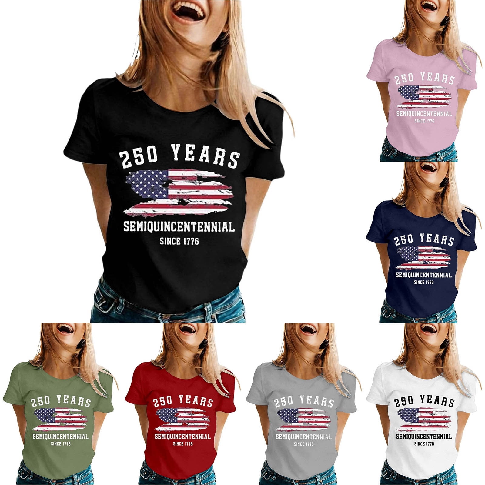 250 Anniversary Shirt Women's Graphic Letter Print Round Neck Tee ...