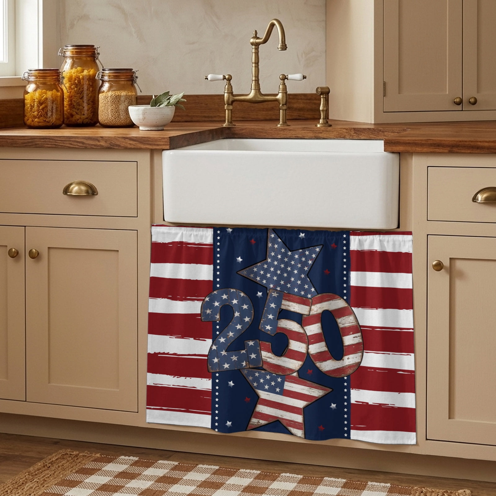250 Anniversary Small Cabinet Curtains 11"W x 13"L, Patriotic Star Blue ...