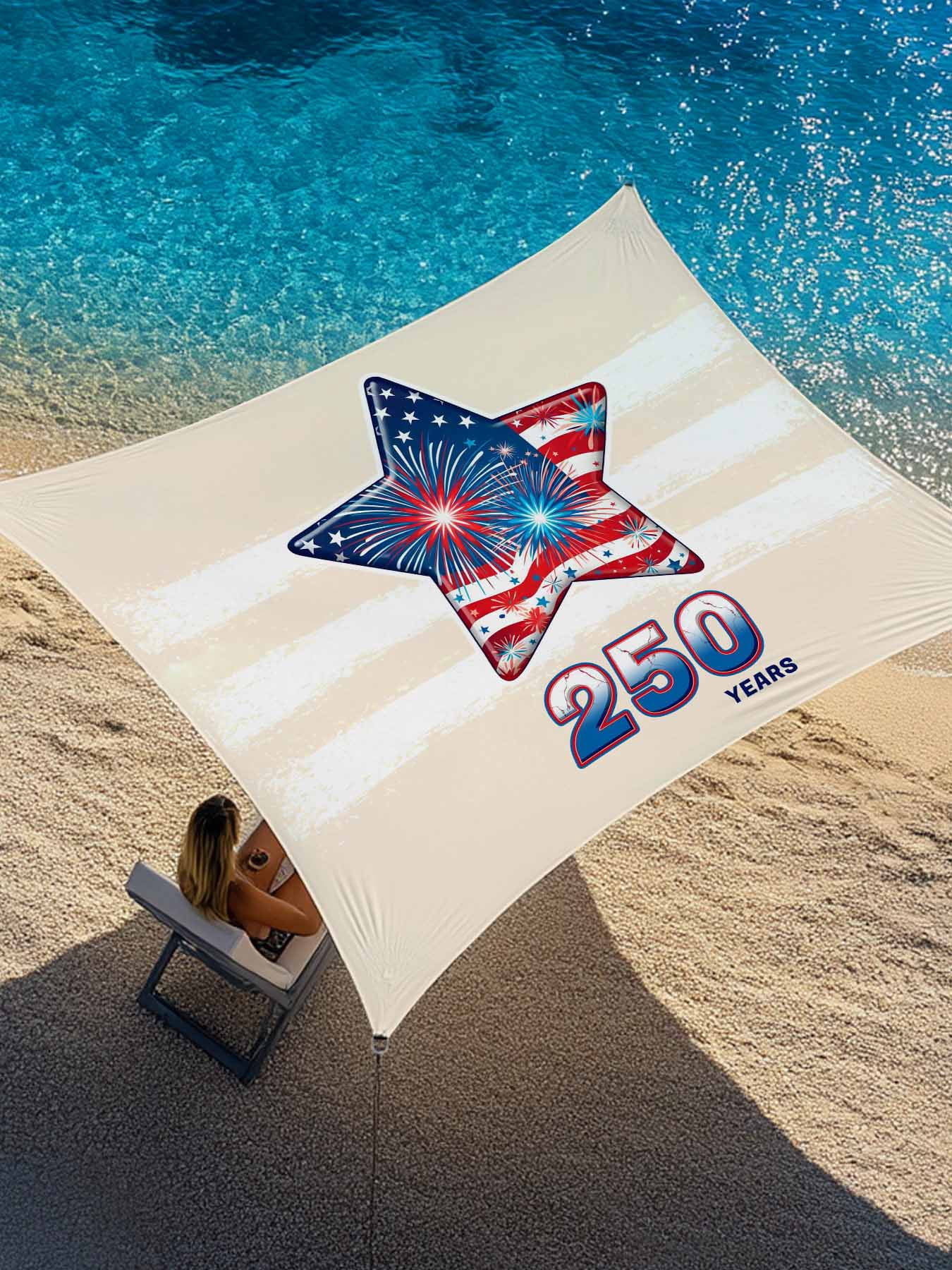 250 Anniversary Sun Shade Sail 8' x 10', American Flag Fireworks Star ...