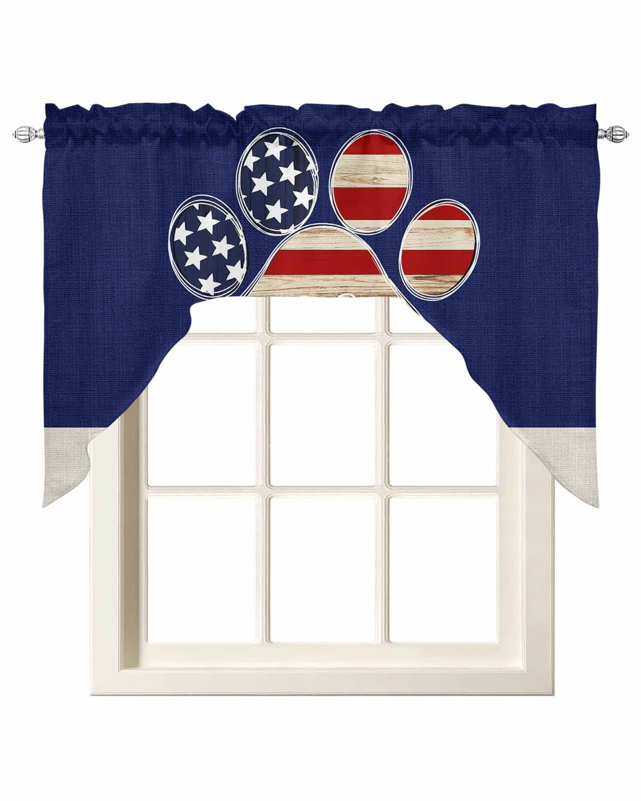 250 Anniversary Swag Curtains for Kitchen Blue Red American Flag Dog ...