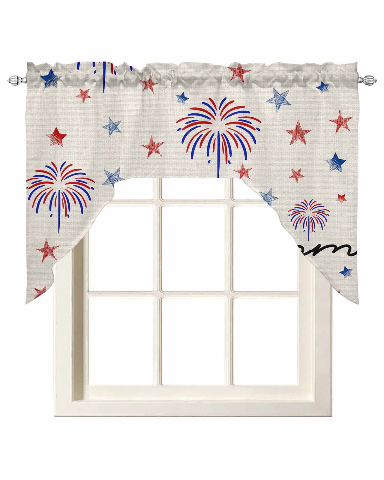 250 Anniversary Swag Valances for Windows, Blue Red Fireworks Patriotic ...