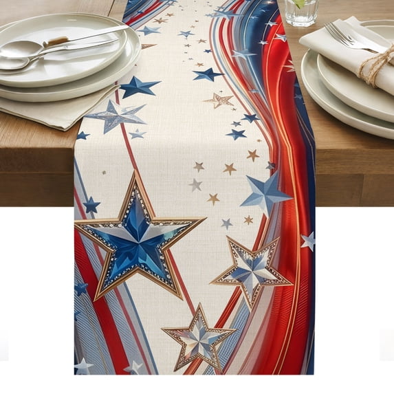250 Anniversary Table Runner 4th of July Blue Red Striped Retro Beige ...