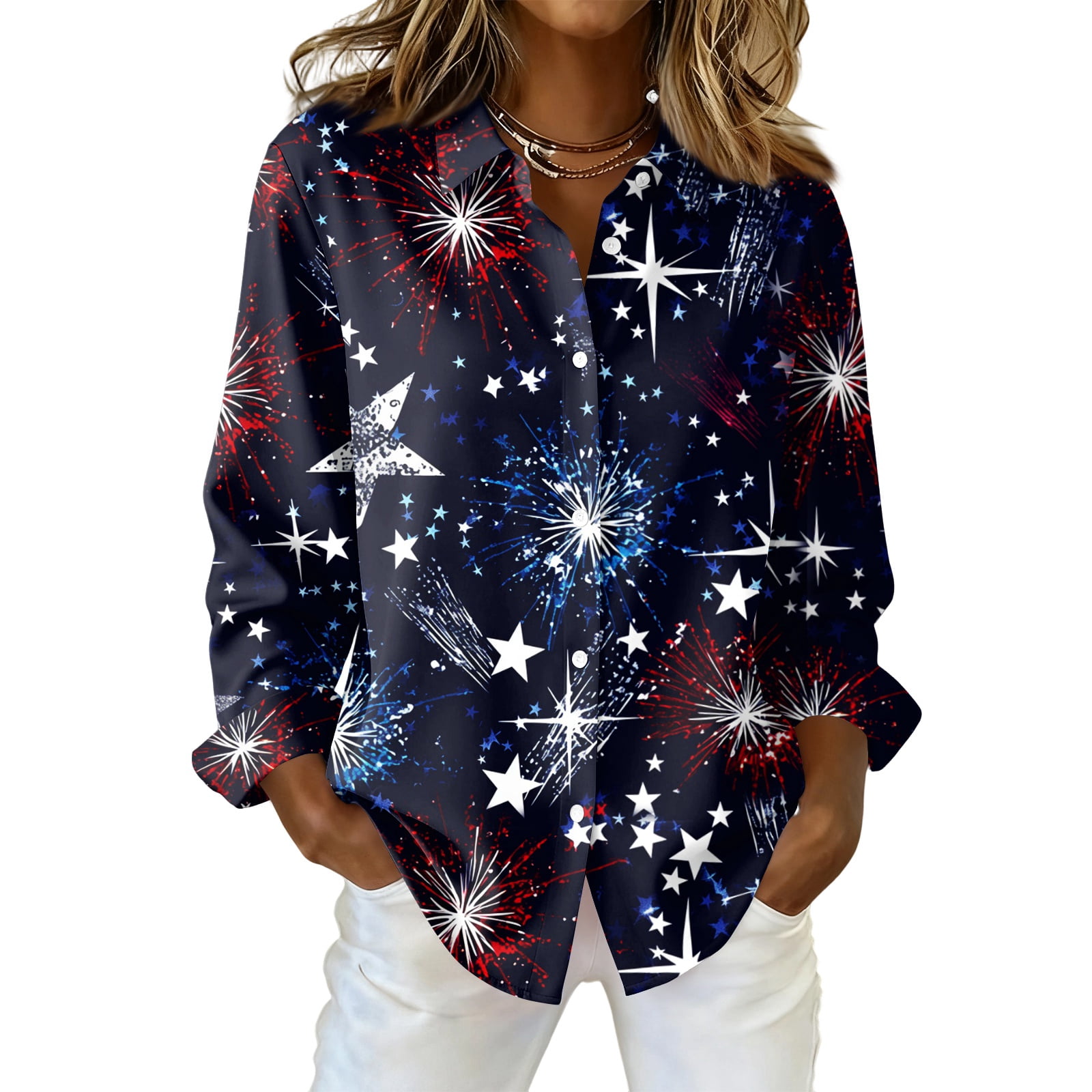 250 Anniversary USA Blouse for Women Independence Day Top Band Collar ...