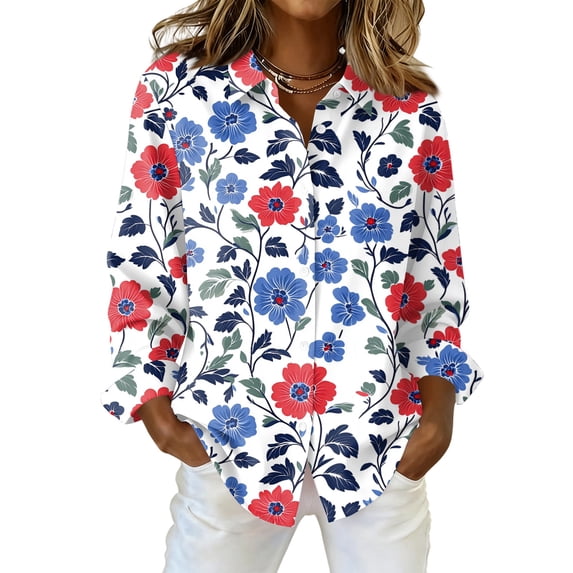 250 Anniversary USA Blouse for Women Independence Day Top Band Collar ...