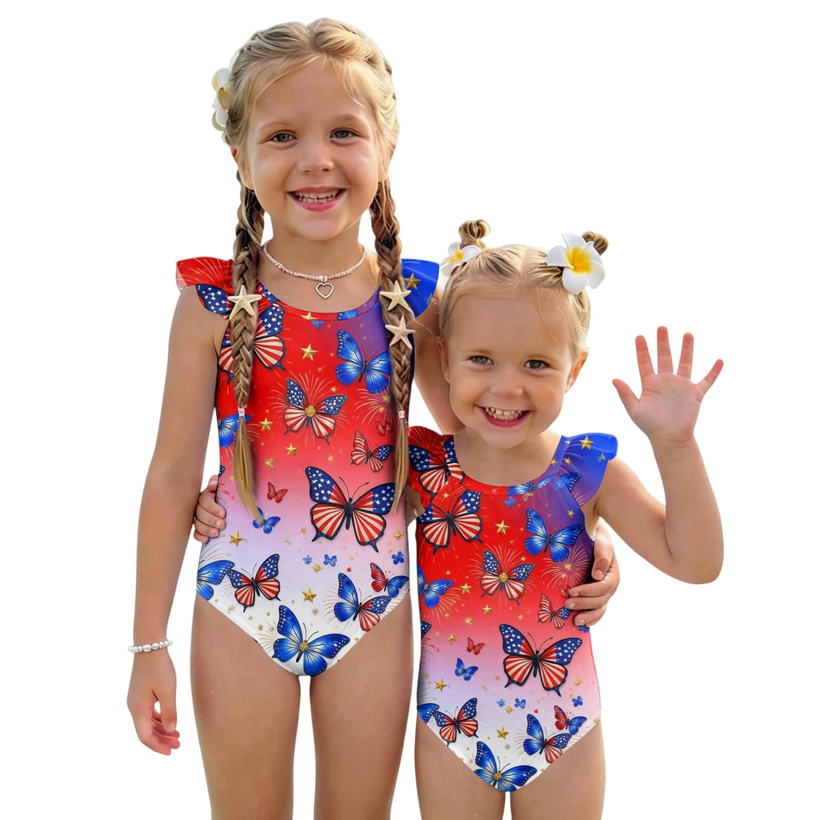 250 Anniversary USA Flag Girls One Piece Swimsuits Size 7-8 Swim ...