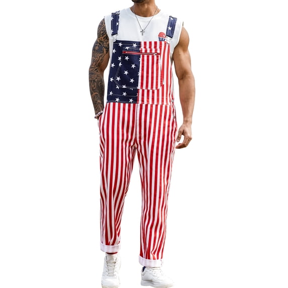 250th Anniversary Mens American Flag Overalls USA Denim Bibs Coveralls ...