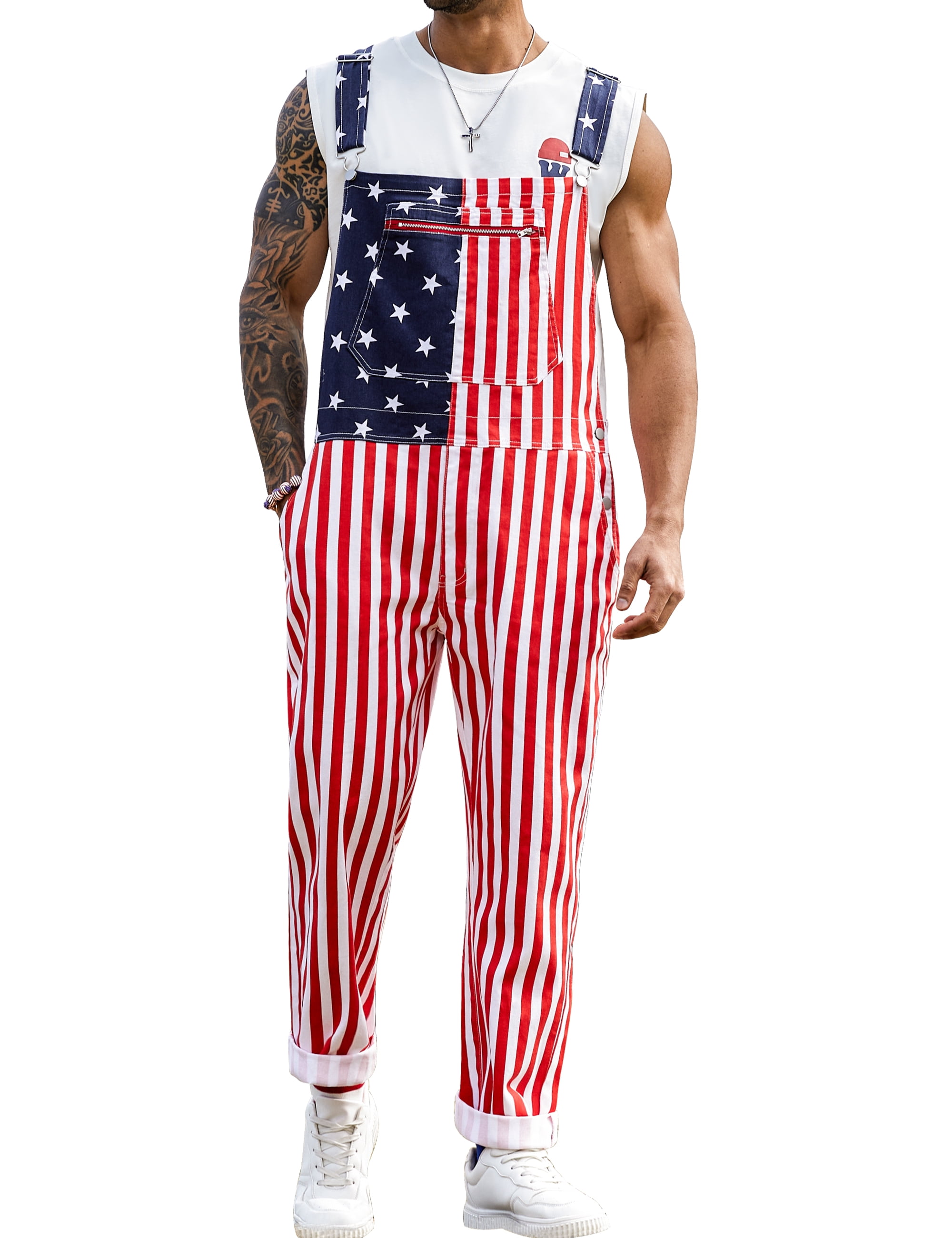 250 Anniversary USA Flag Overalls for Men Denim Bibs Coveralls 4th of ...