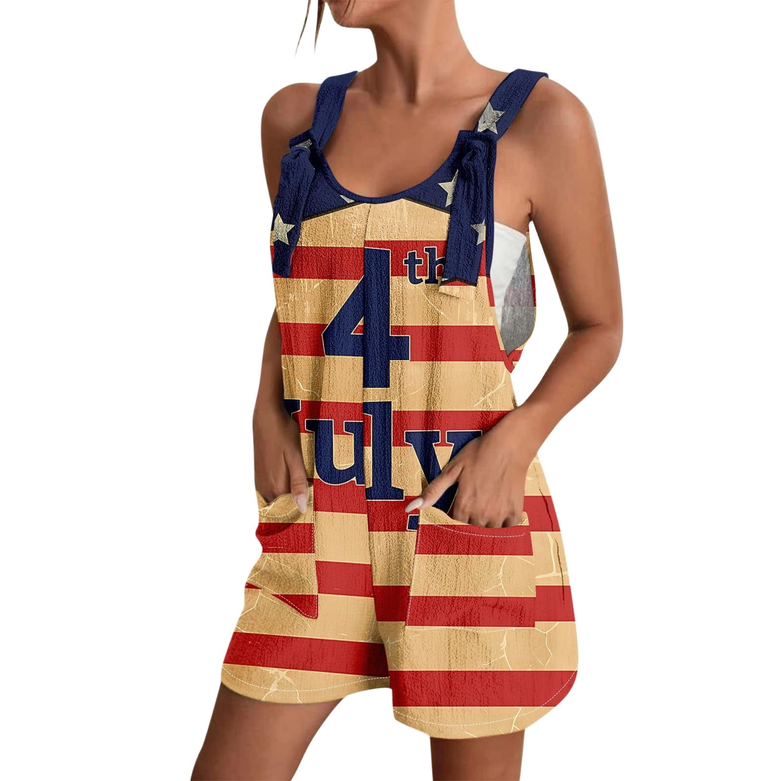 250 Anniversary USA Flag Overalls for Women Fashion Patriotic Print ...