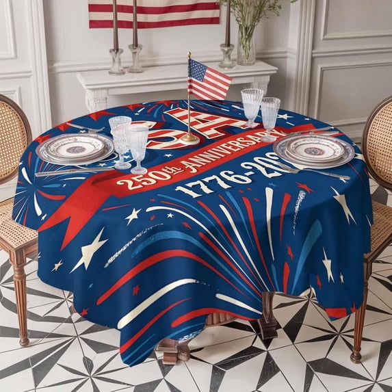 250 Anniversary USA Flag Table Cloth Waterproof Tablecloths, Red Star ...