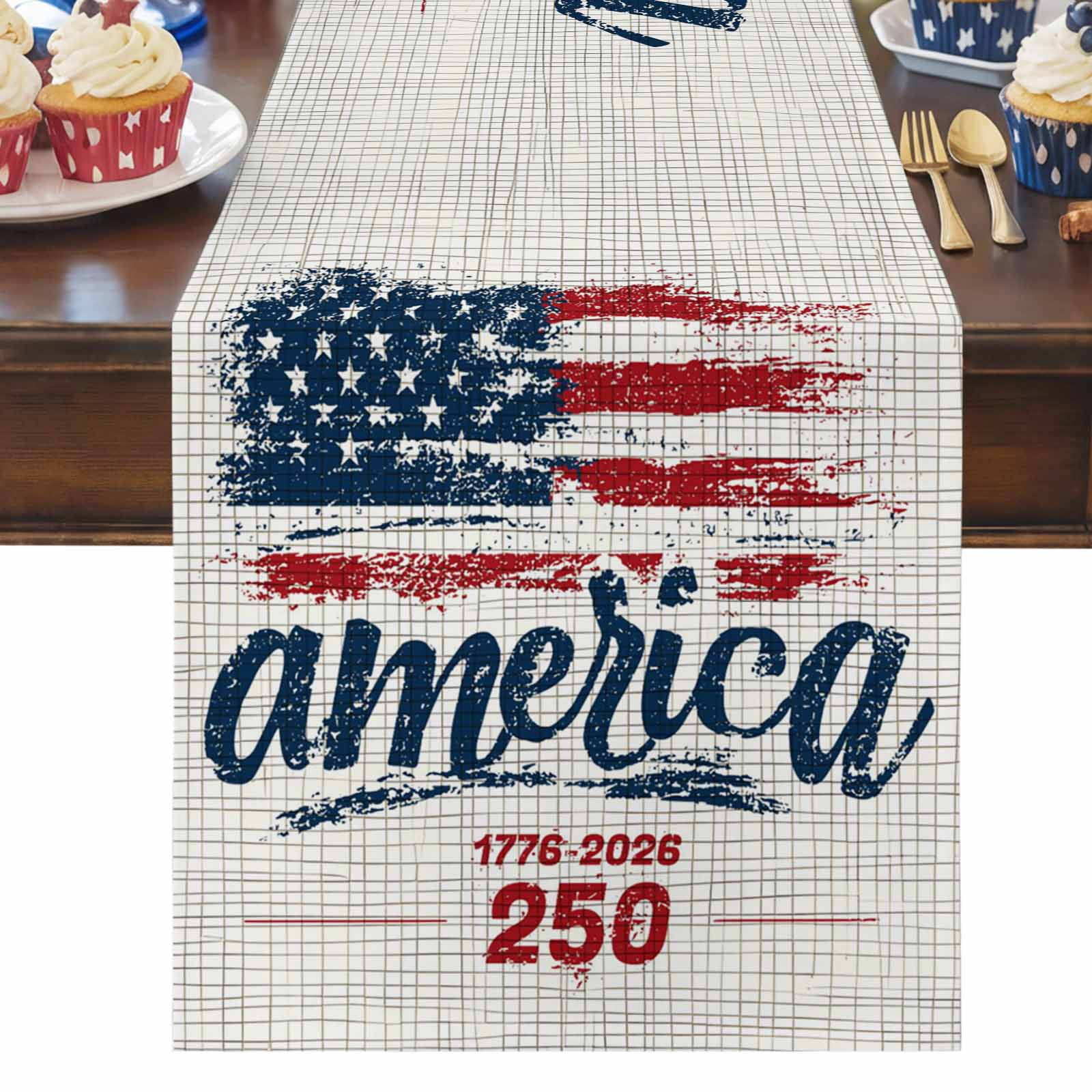 250 Anniversary USA Flag Table Runner 70 Inches Long for Kitchen Dining ...