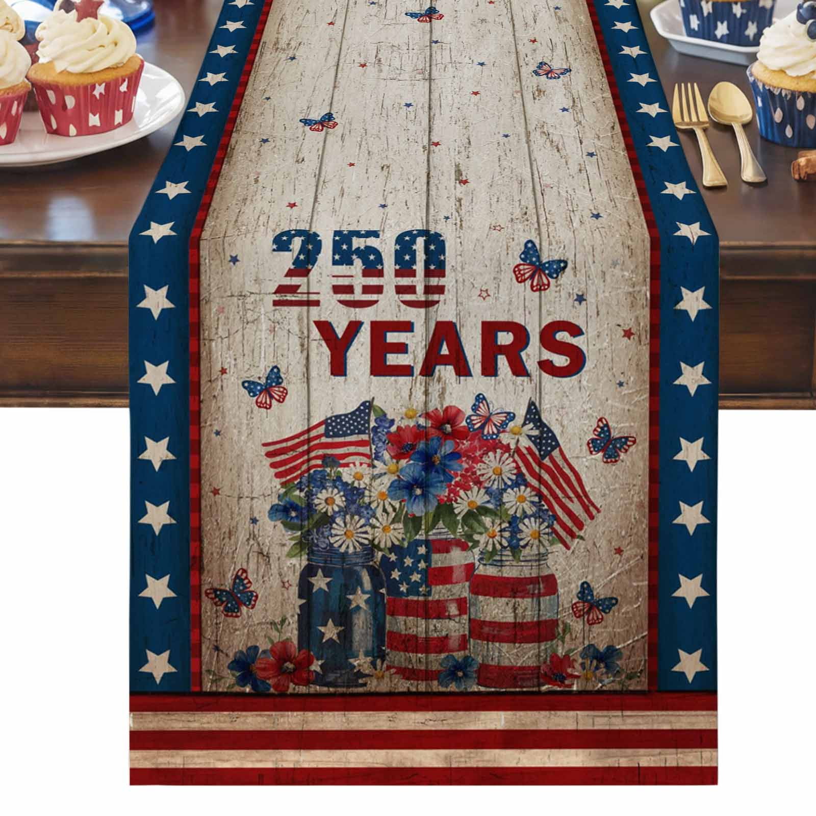 250 Anniversary USA Flag Table Runner 70 Inches Long for Kitchen Dining ...