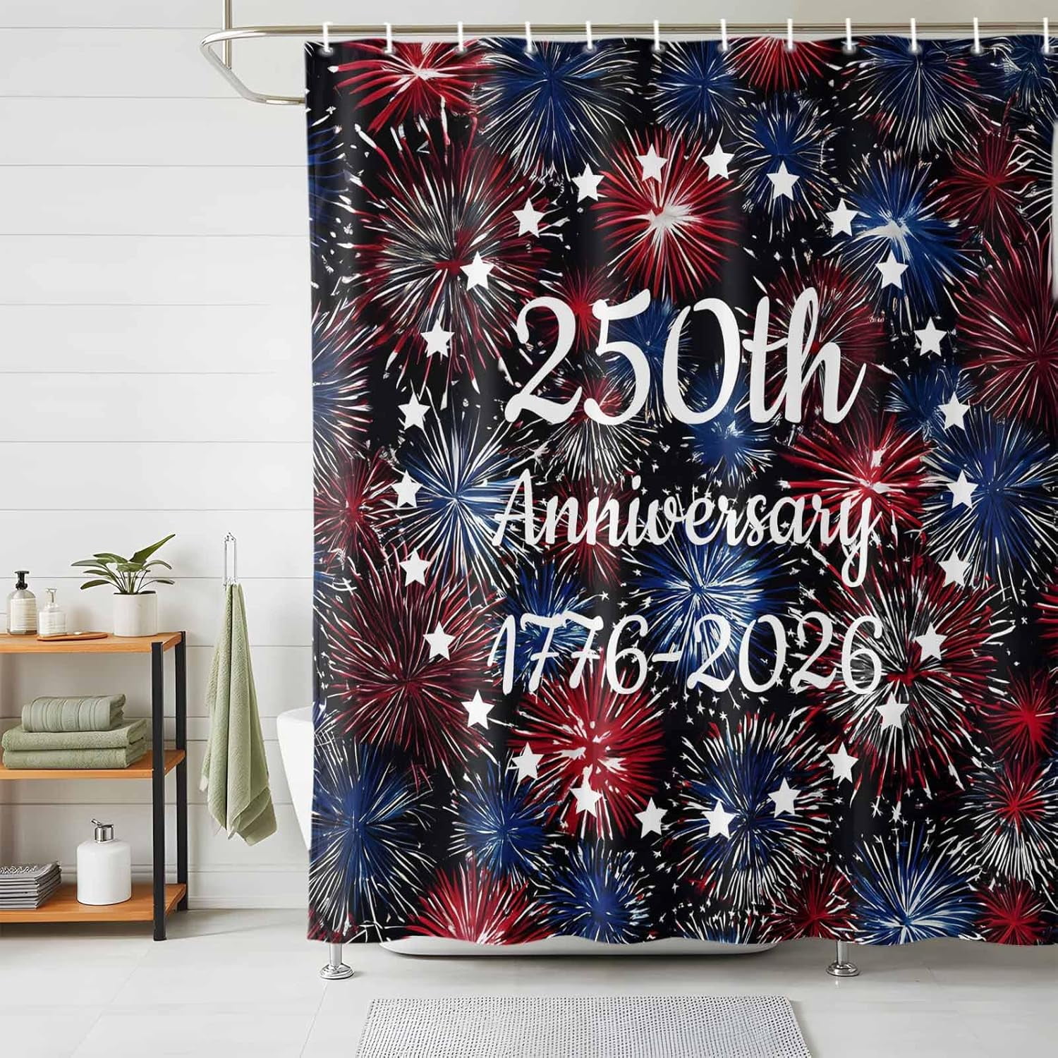 250 Anniversary USA Flag Waterproof Shower Curtains Set - Small Shower ...