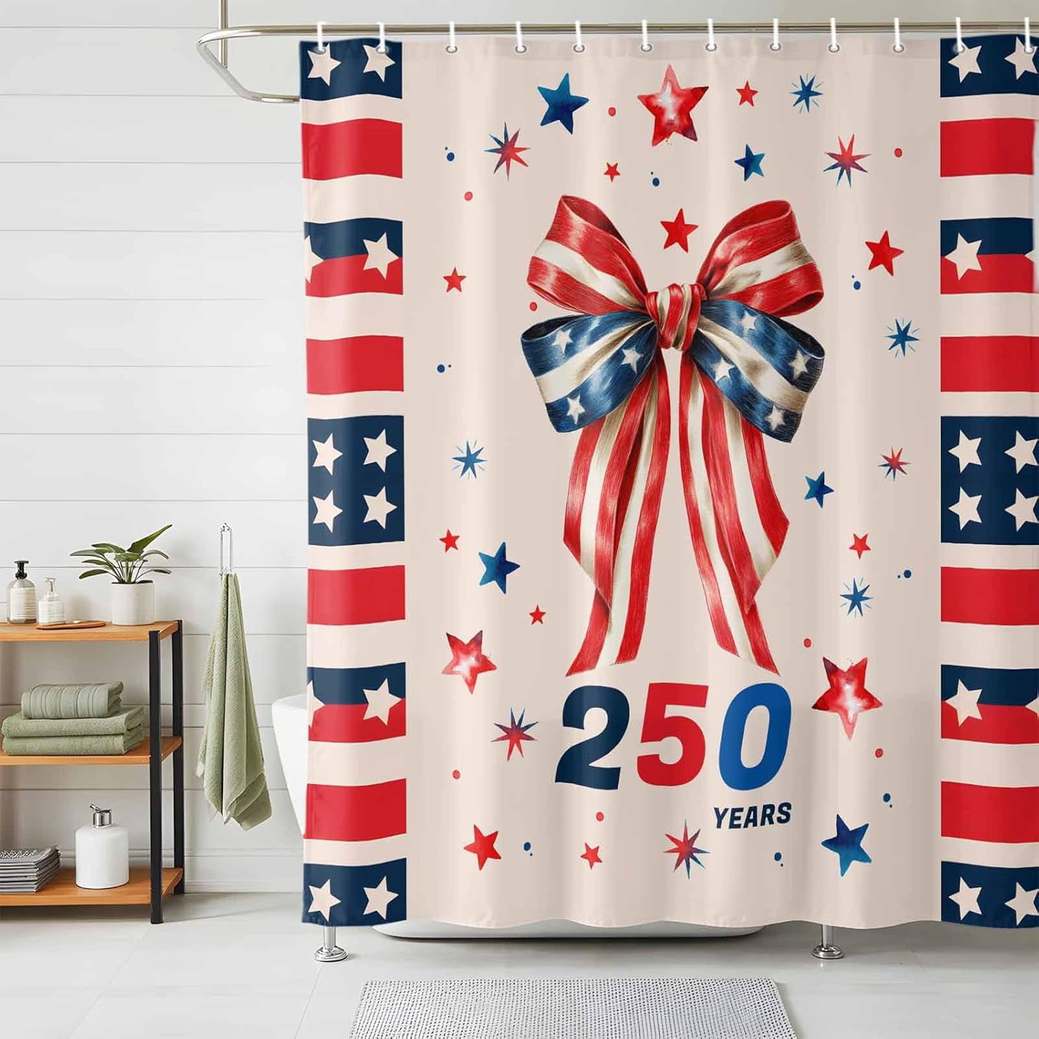 250 Anniversary USA Flag Waterproof Shower Curtains Set - Standard ...