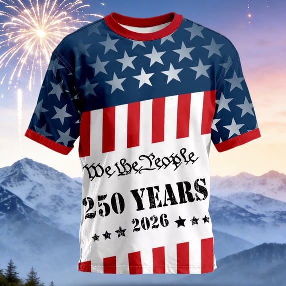 250 Anniversary USA Merchandise Men Short Sleeve Crewneck Patriotic ...