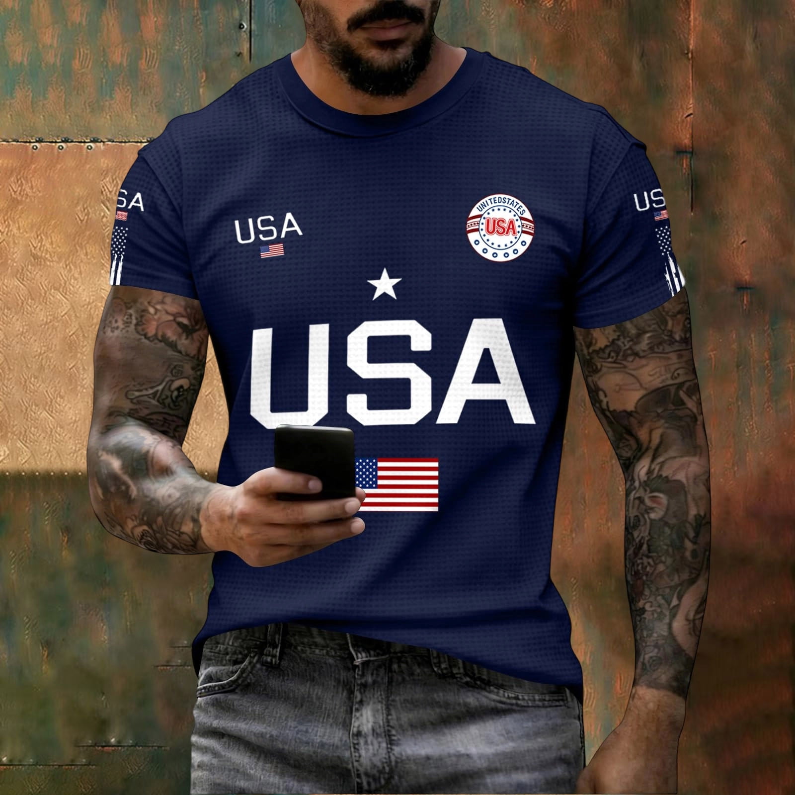 250 Anniversary USA Merchandise Mens Short Sleeve Crewneck Patriotic ...