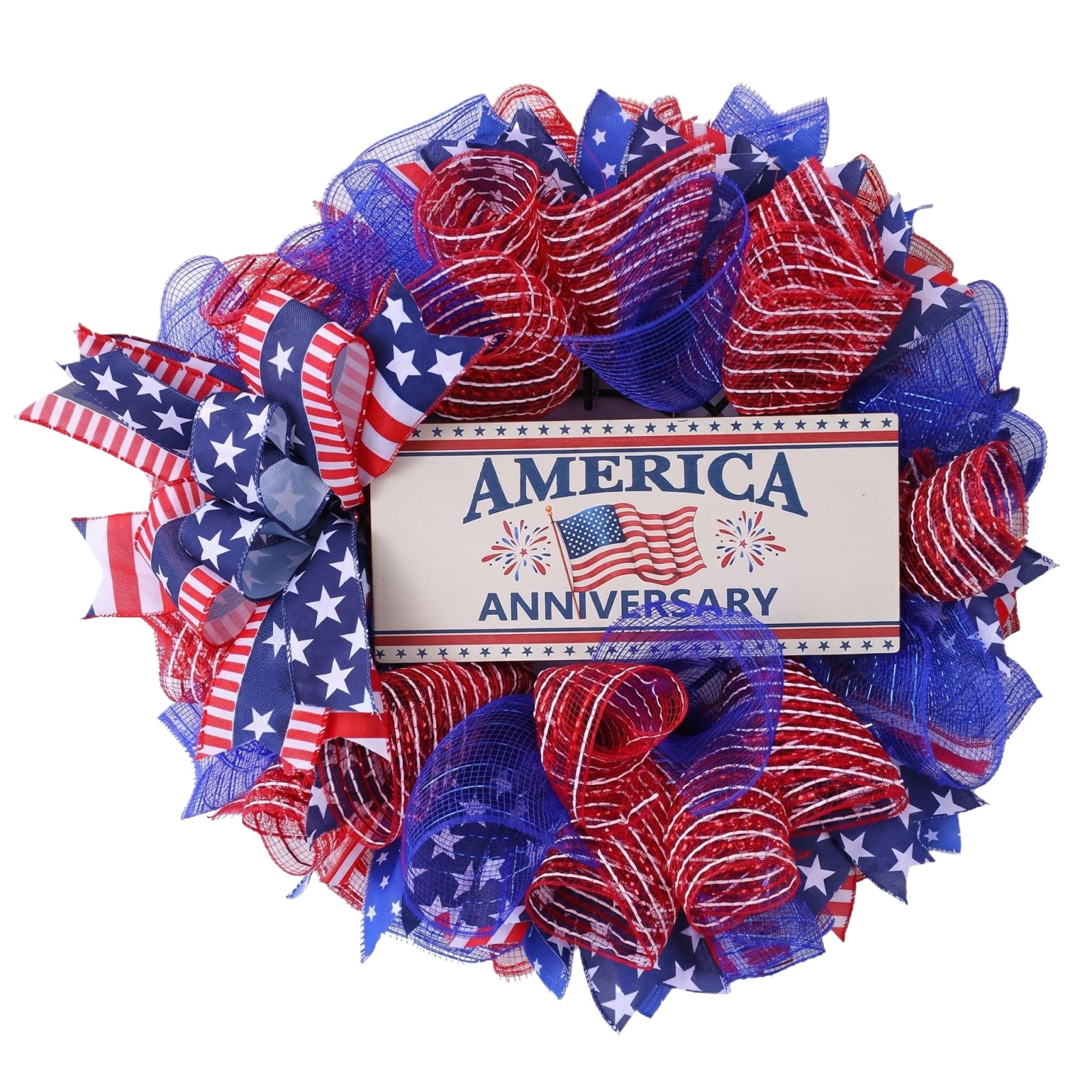 250 Anniversary USA Patriotic Wreath Red White Blue Stars Stripes Decor ...