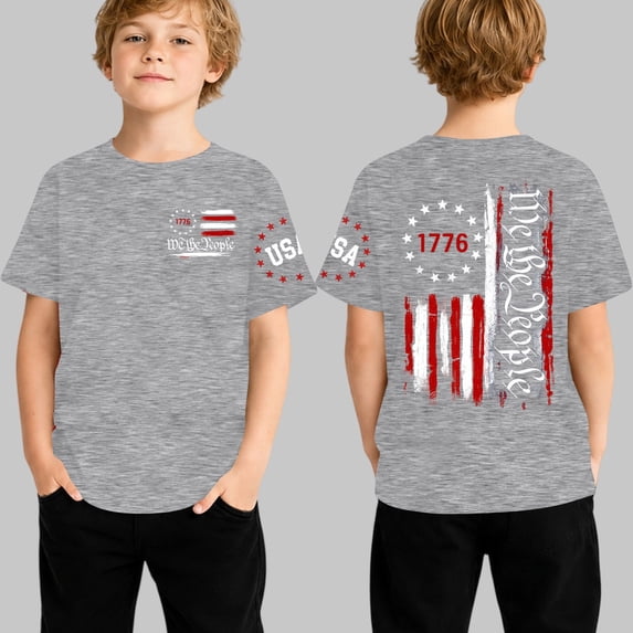 250 Anniversary USA Shirt Boys Short Sleeve Crewneck Independence Day ...