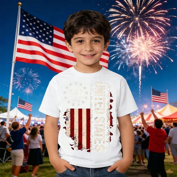 250 Anniversary USA Shirt Boys Short Sleeve Crewneck Patriotic Graphic ...