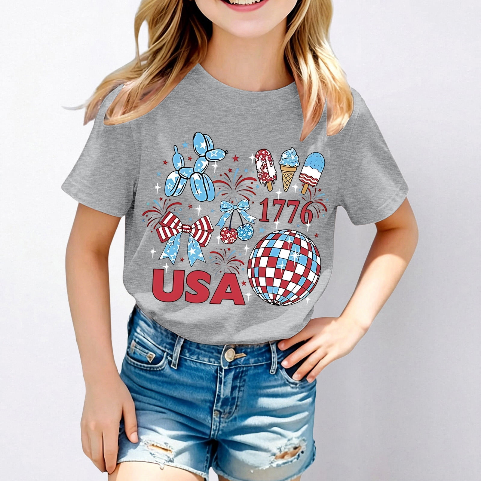 250 Anniversary USA Shirt Girls Short Sleeve Crewneck Independence Day ...