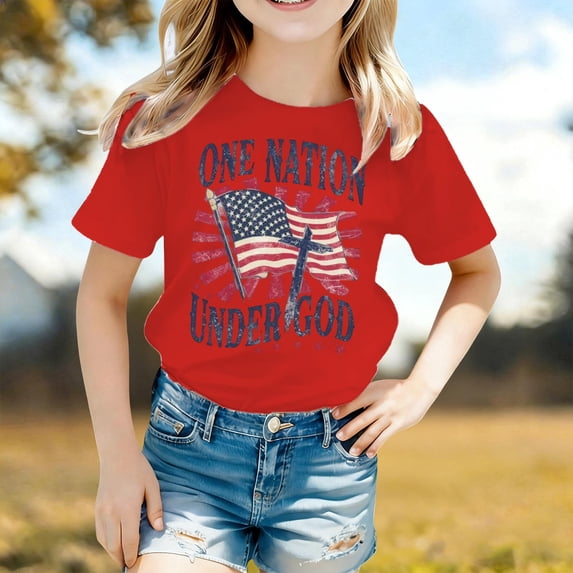 250 Anniversary USA Shirt Girls Short Sleeve Crewneck Independence Day ...