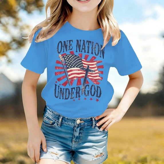 250 Anniversary USA Shirt Girls Short Sleeve Crewneck Independence Day ...
