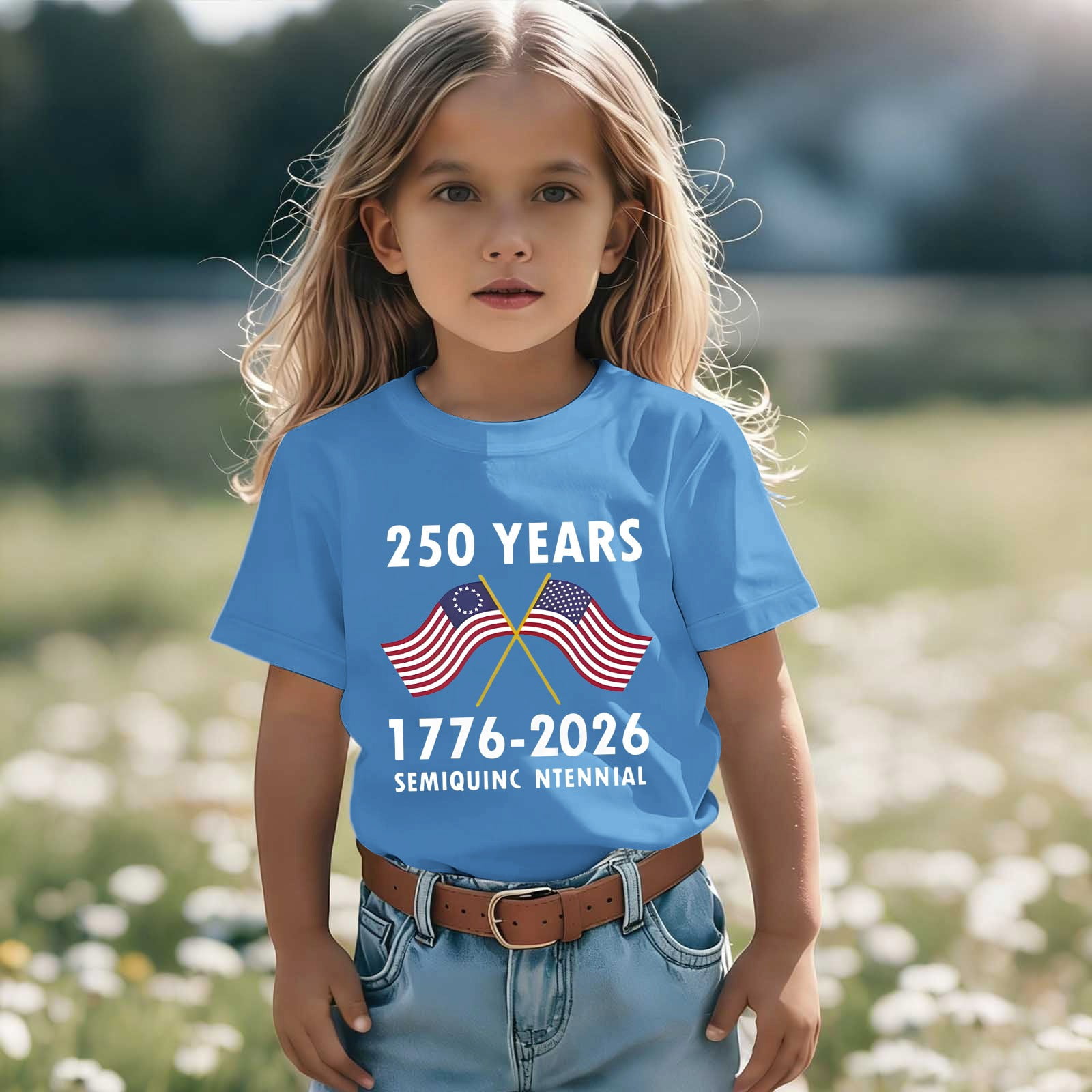 250 Anniversary USA Shirt Girls Short Sleeve Crewneck Patriotic Graphic ...