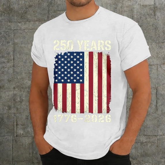 250 Anniversary USA Shirt Men Short Sleeve Crewneck Independence Day ...