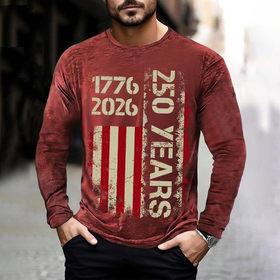 250 Anniversary USA Shirt Mens Long Sleeve Crewneck Patriotic Graphic ...