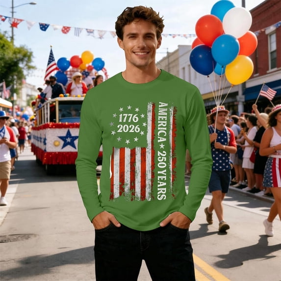 250 Anniversary USA Shirt For Mens Loose Crew Neck Long Sleeve 4th of ...