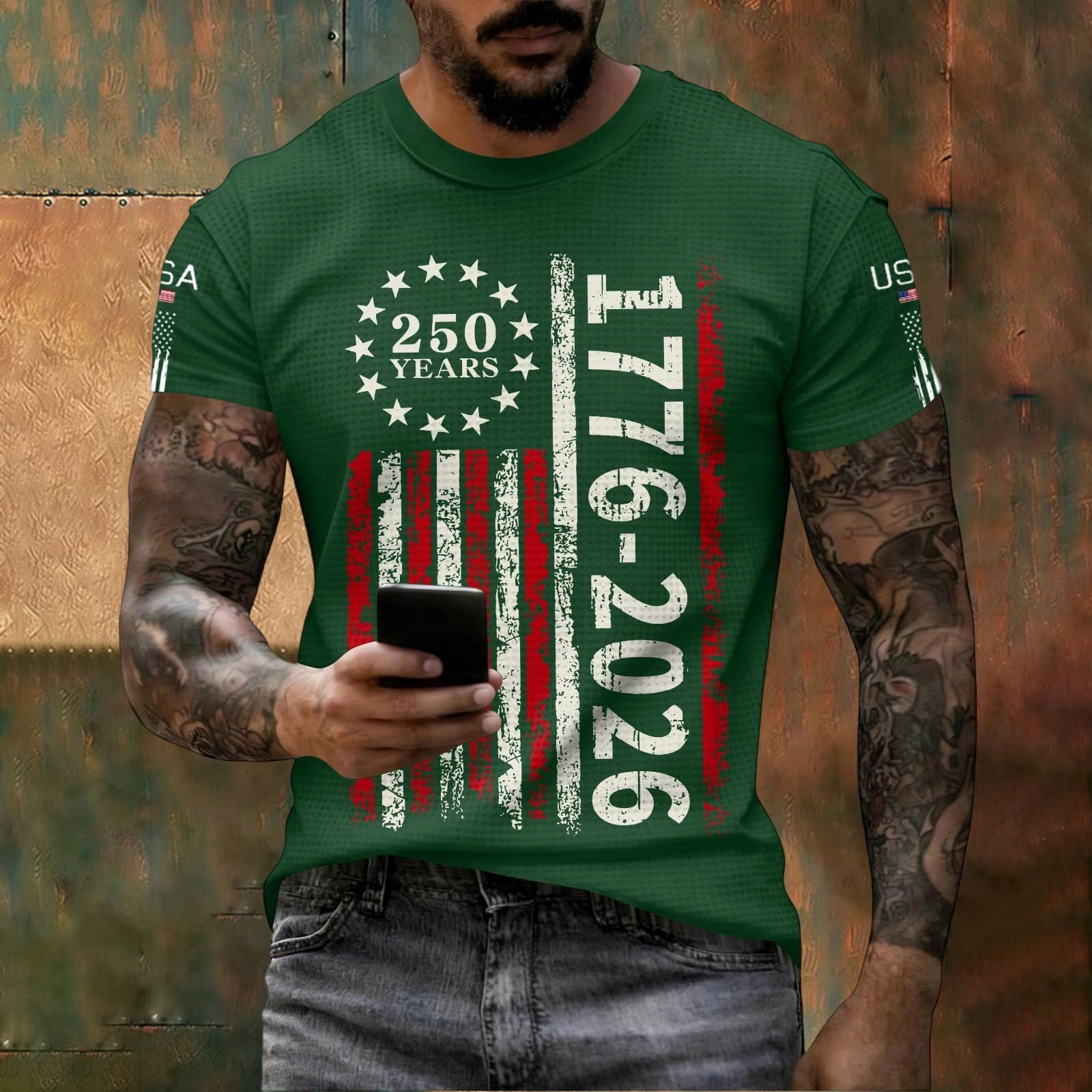 250 Anniversary USA Shirt Mens Short Sleeve Crewneck Independence Day ...