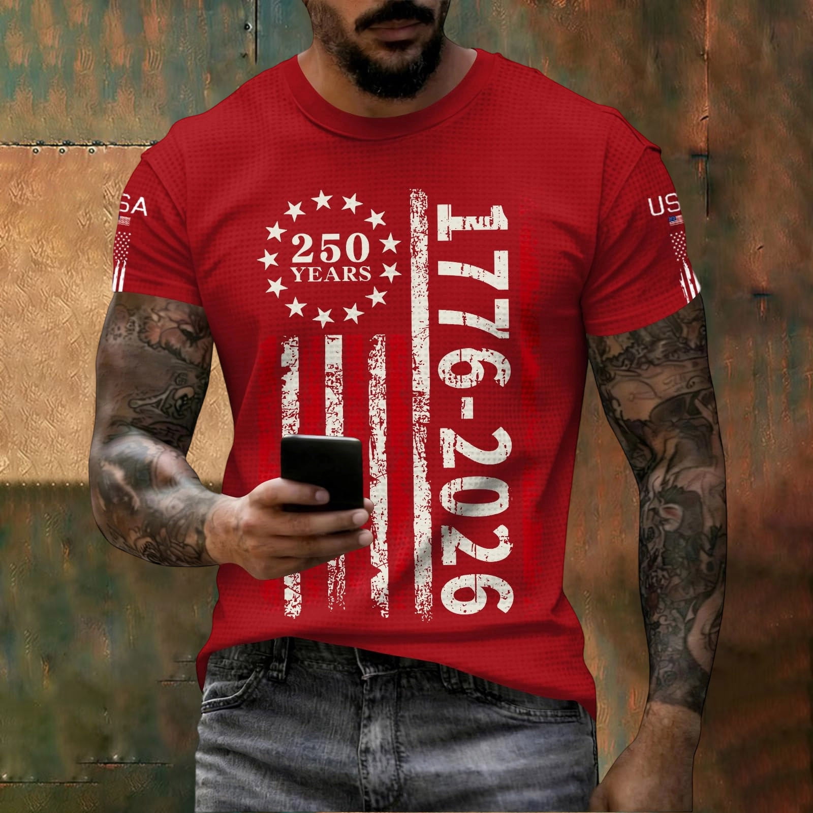 250 Anniversary USA Shirt Mens Short Sleeve Crewneck Independence Day ...
