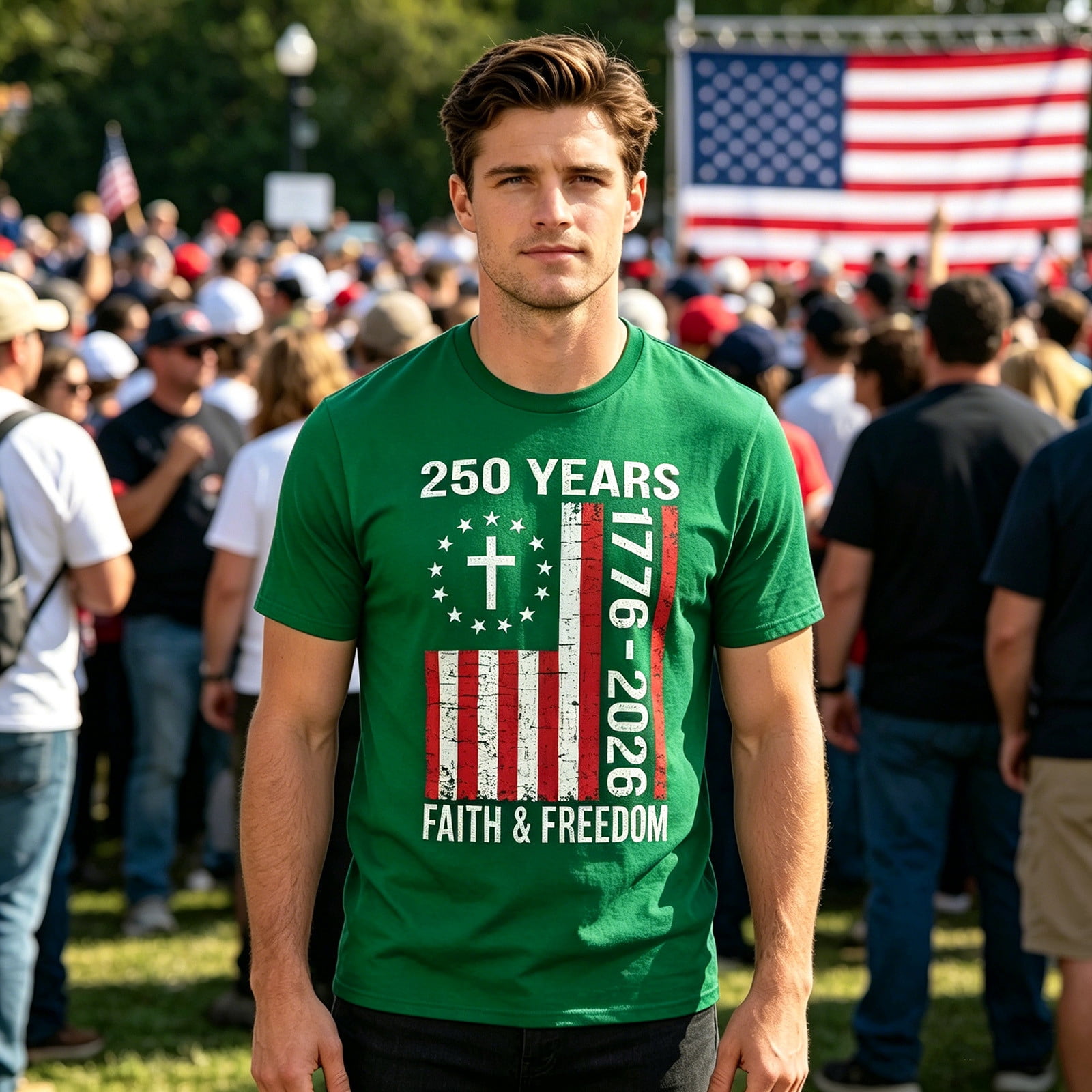 250 Anniversary USA Shirt Mens Short Sleeve Crewneck Independence Day ...