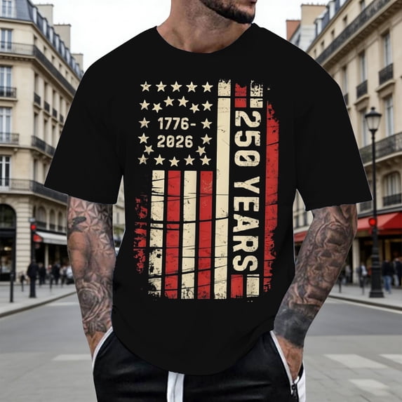 250 Anniversary USA Shirt Mens Short Sleeve Crewneck Independence Day ...