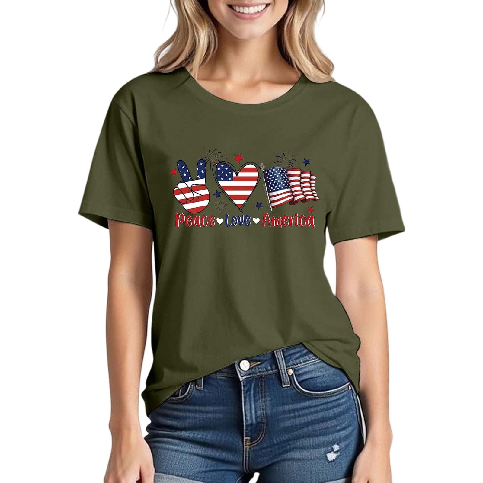 250 Anniversary USA Shirt for Women American Falg Print Crew Neck ...
