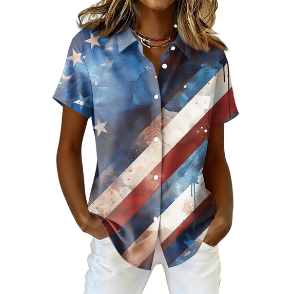 250 Anniversary USA Shirt Women Button Down Short Sleeve American Flag ...