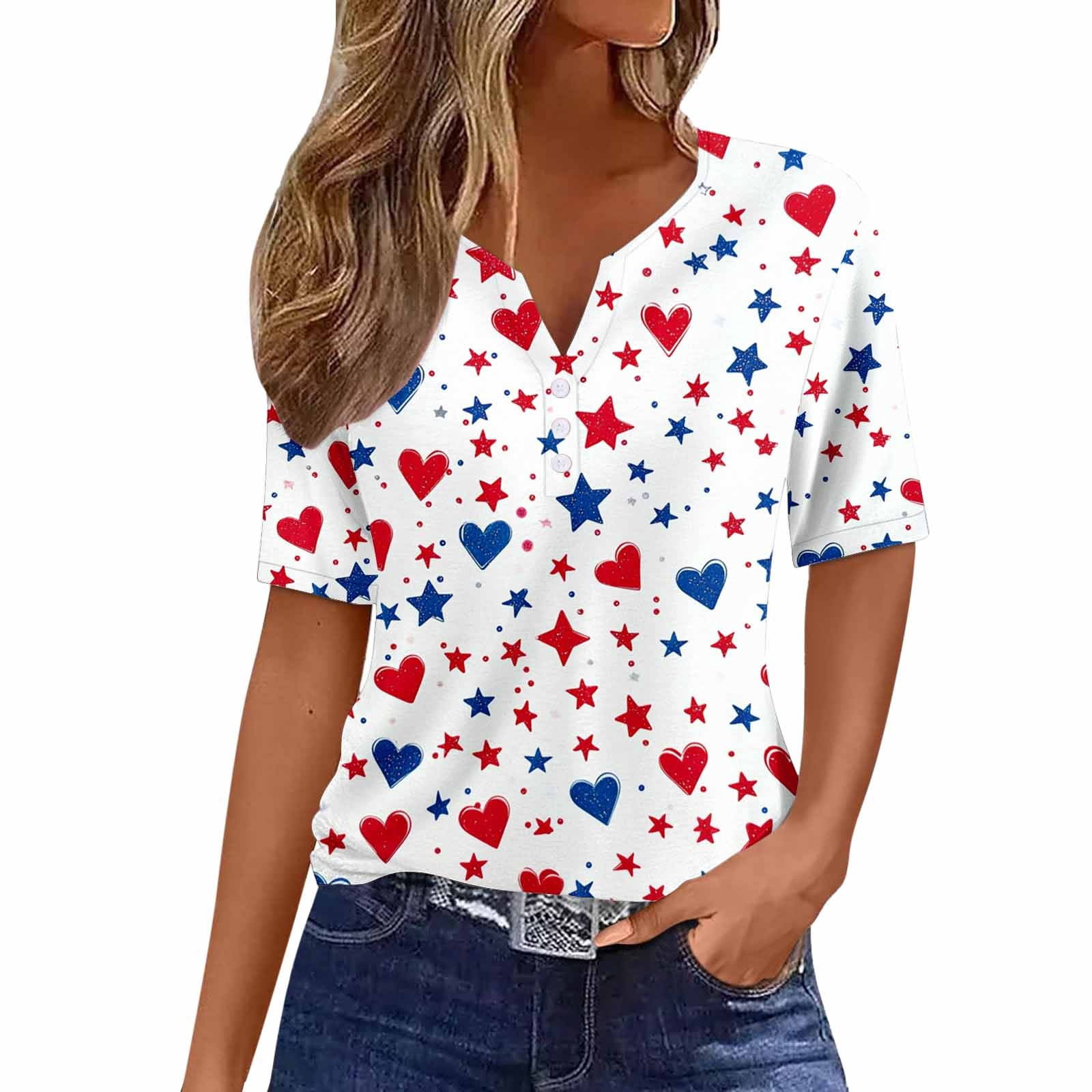 250 Anniversary USA Shirt Women Half Sleeve V Neck Button Front ...