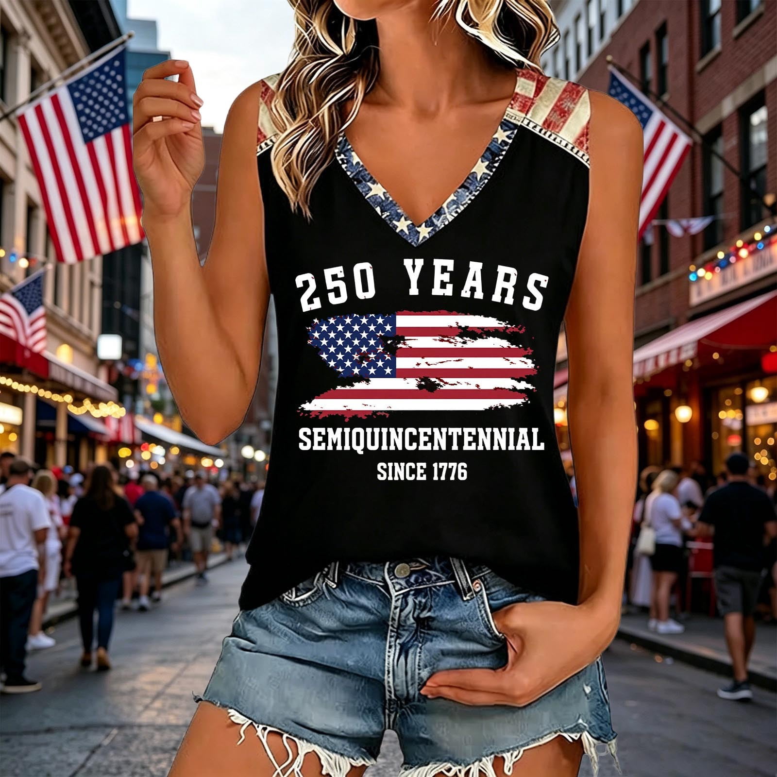 250 Anniversary USA Shirt Women V Neck Sleeveless Tank Top Patriotic ...