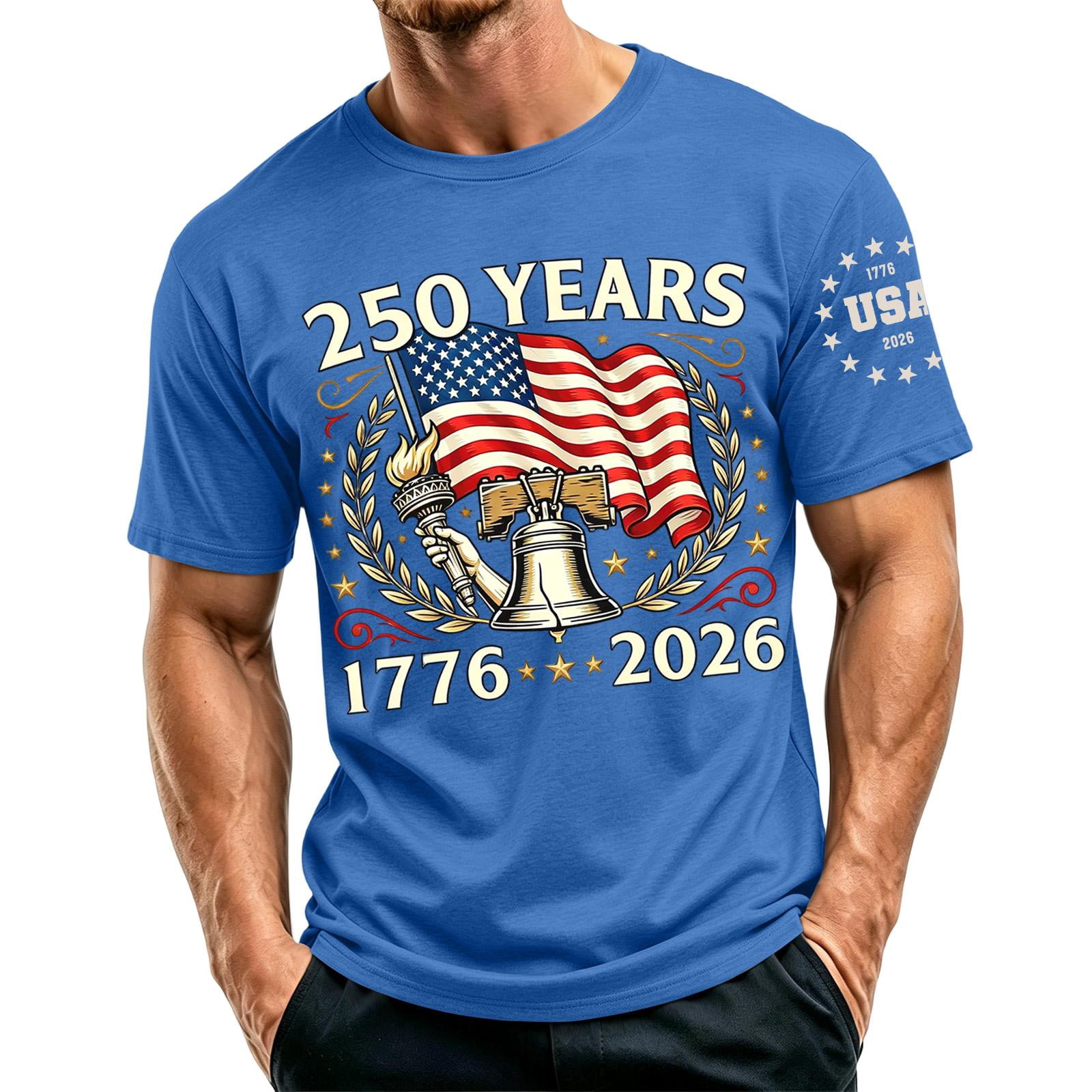 250 Anniversary USA Shirt for Men Short Sleeve 4th of July Flag Print ...