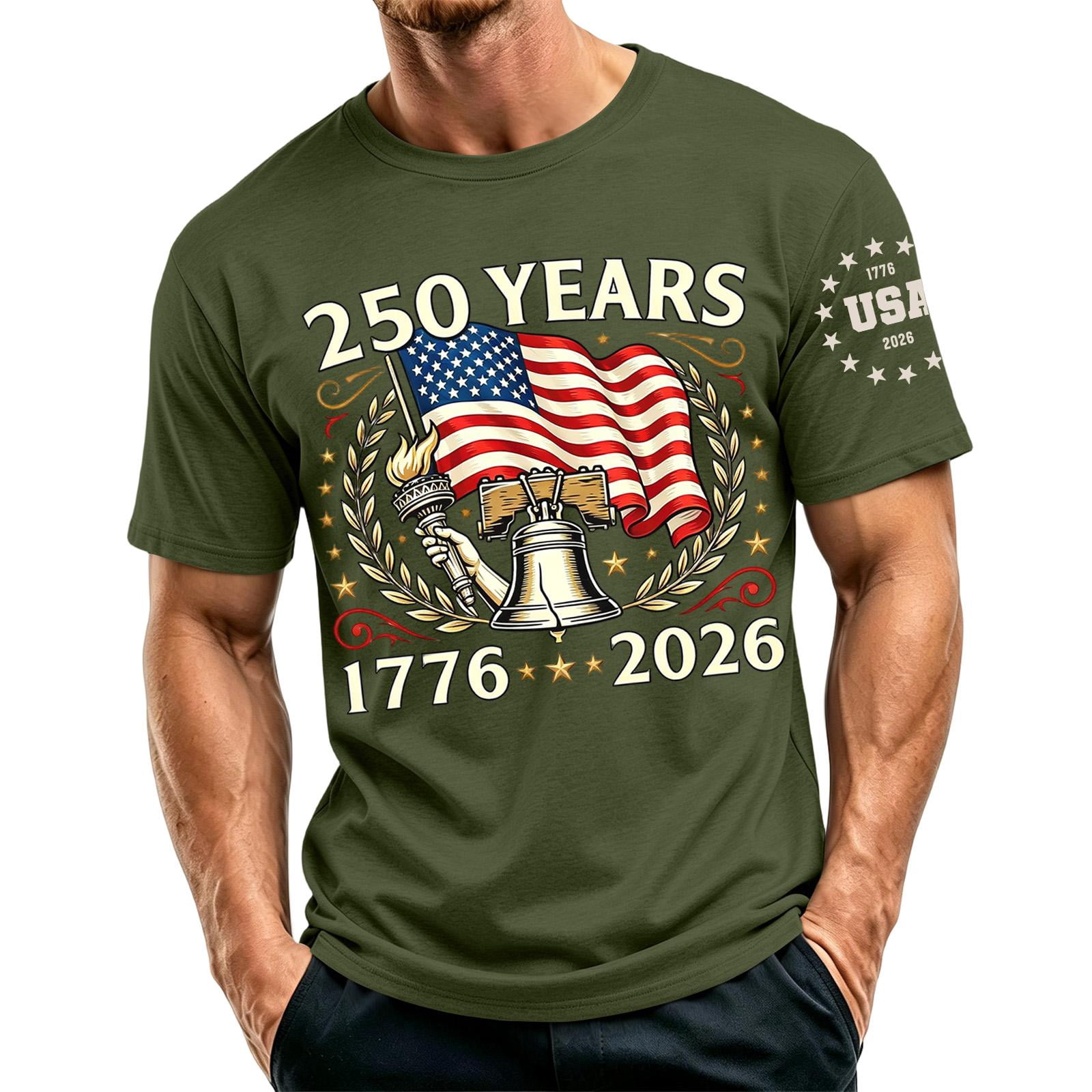 250 Anniversary USA Shirt for Men Short Sleeve 4th of July Flag Print ...