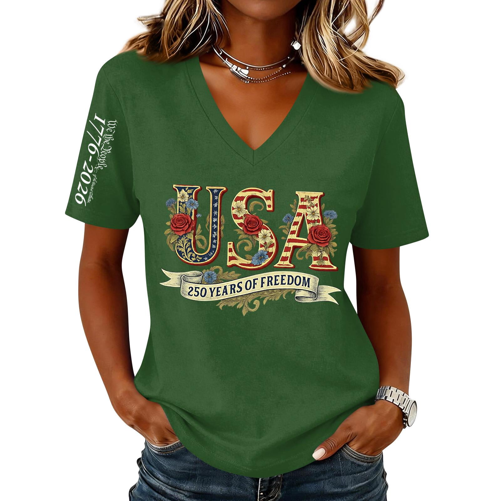250 Anniversary USA Shirt for Women Trendy Print Patriotic American ...