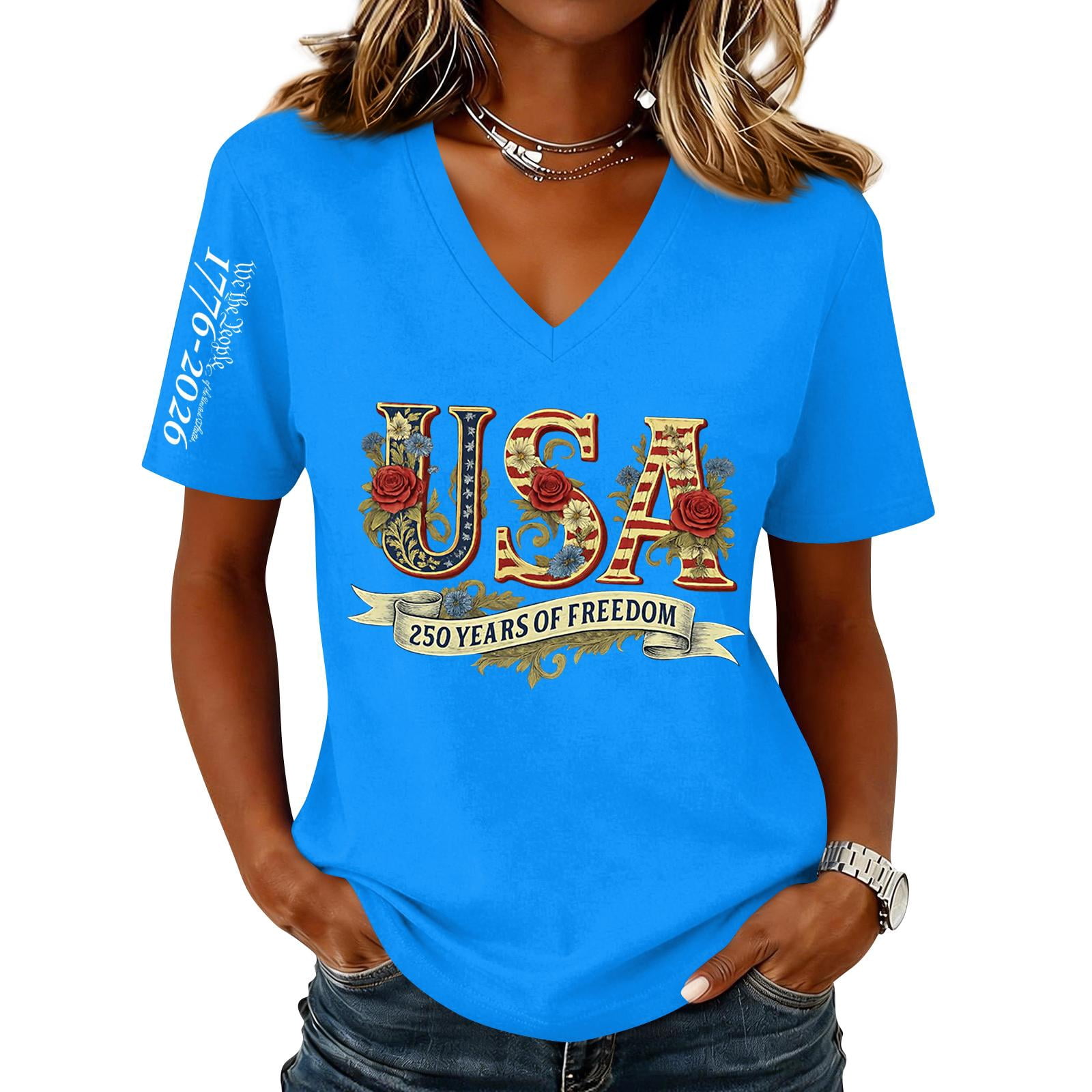 250 Anniversary USA Shirt for Women Trendy Print Patriotic American ...