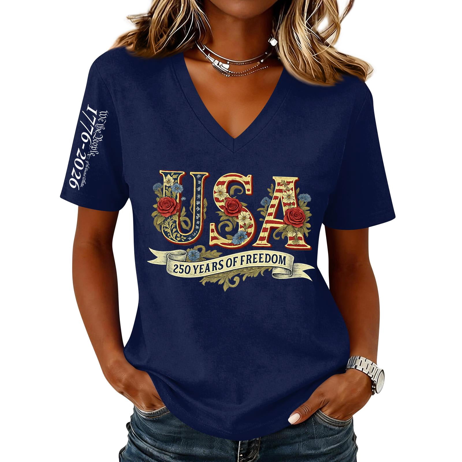 250 Anniversary USA Shirt for Women Trendy Print Patriotic American ...