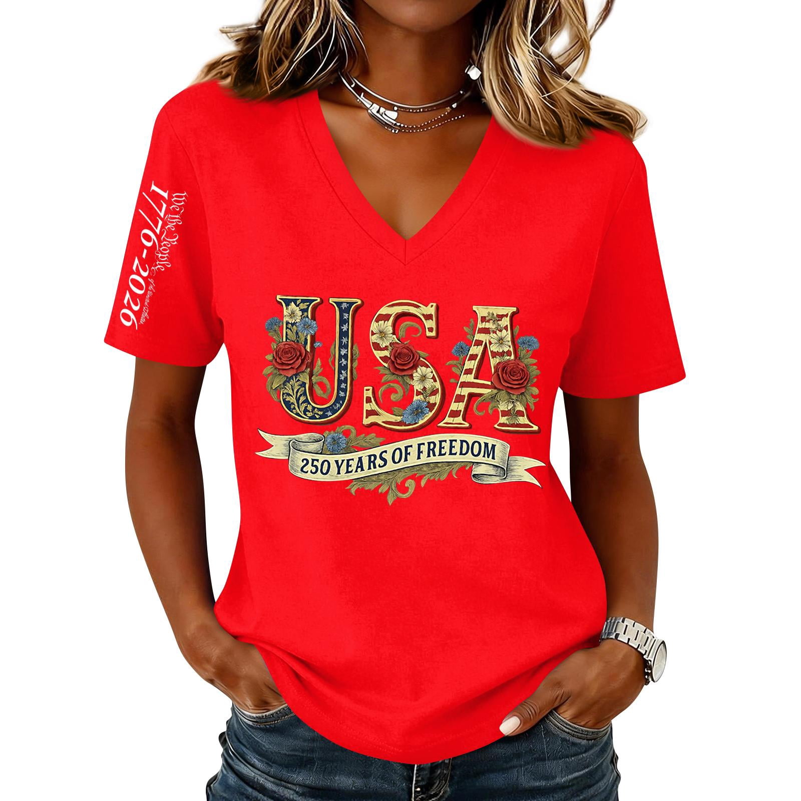 250 Anniversary USA Shirt for Women Trendy Print Patriotic American ...