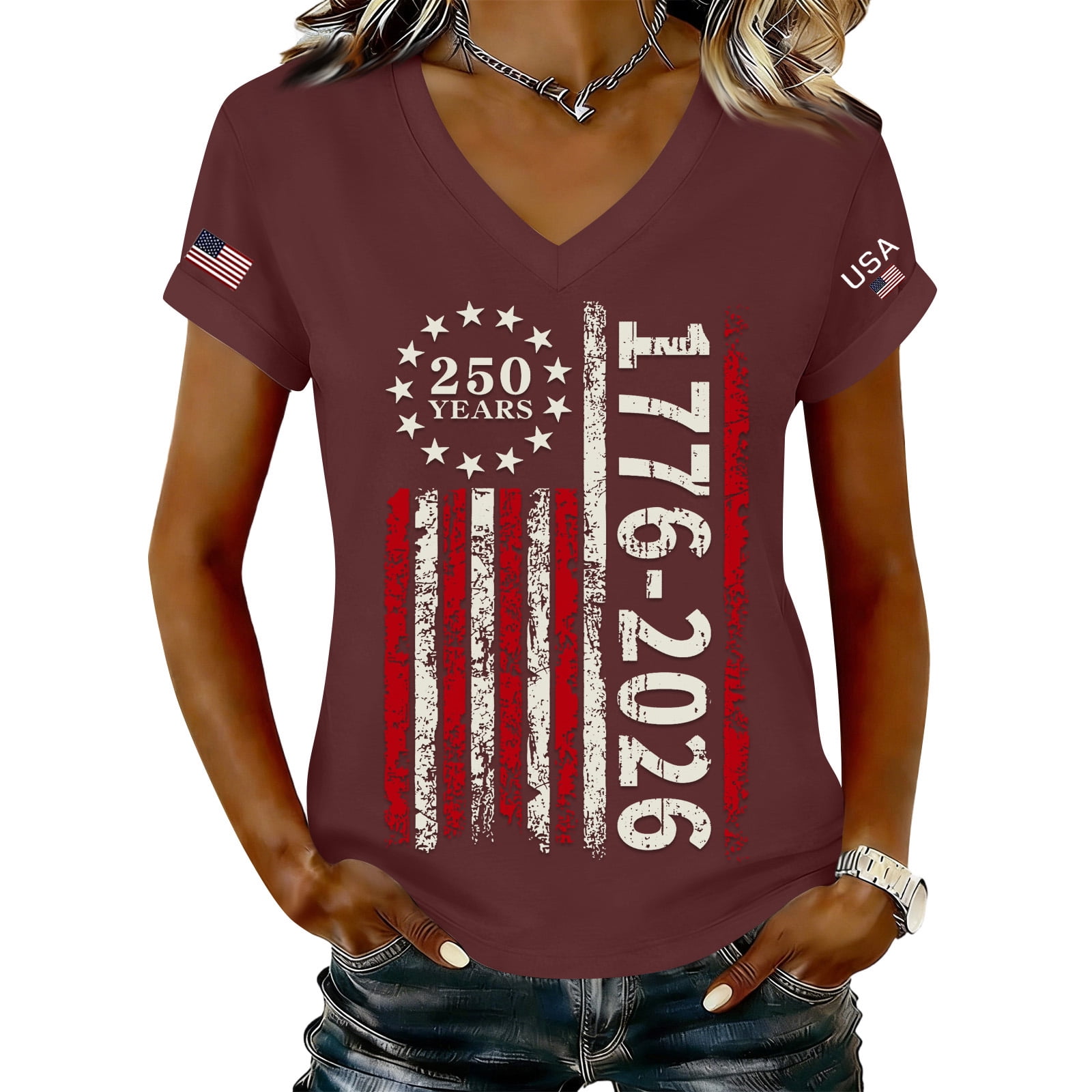 250 Anniversary USA Shirts for Women 250 Years American Flag Shirt 4th ...