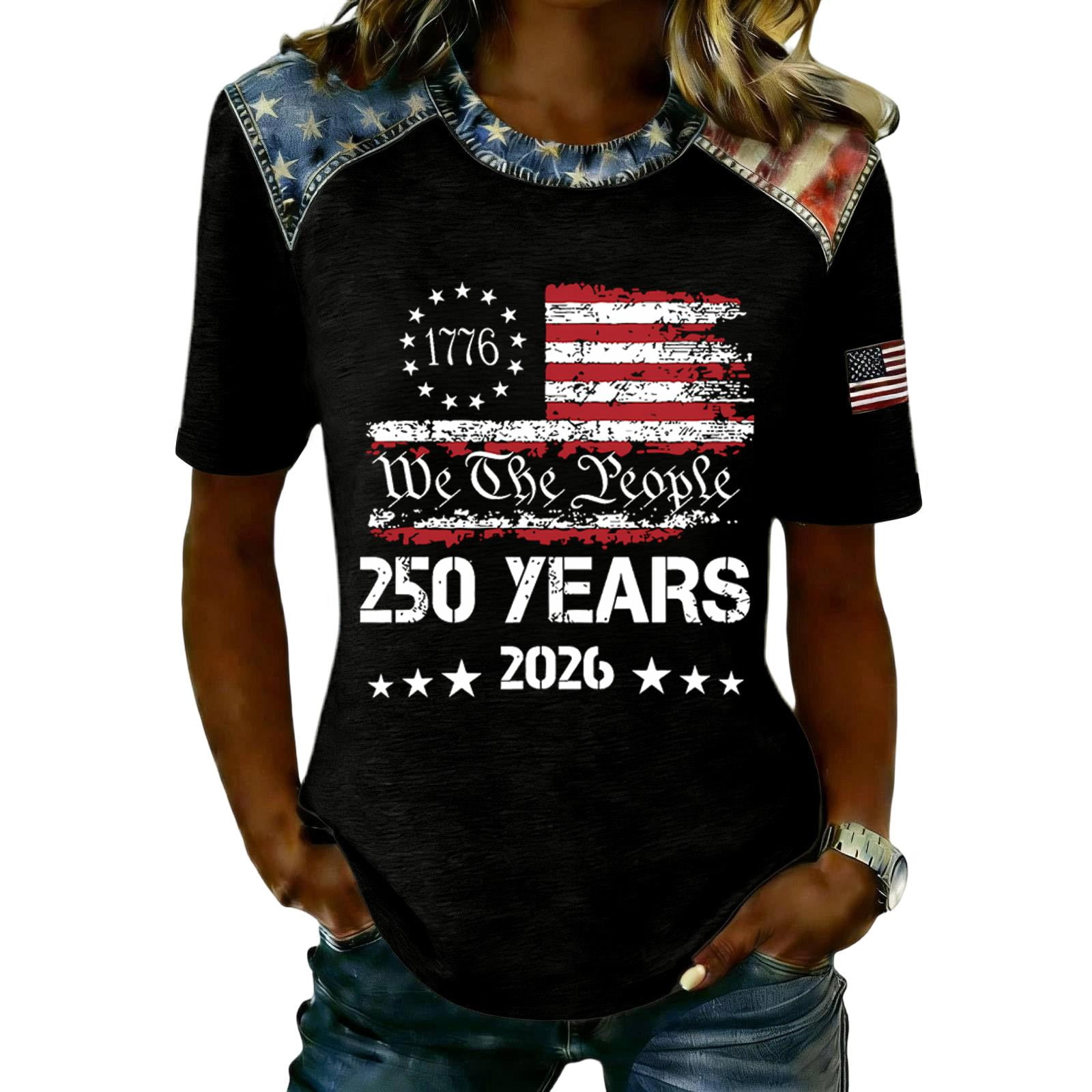 250 Anniversary USA Shirts Women Independence Day Tops Floral Printed ...