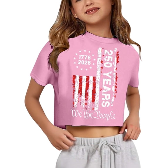 250 Anniversary USA Shirts for Kids Girls USA American Flag Crop Tops ...