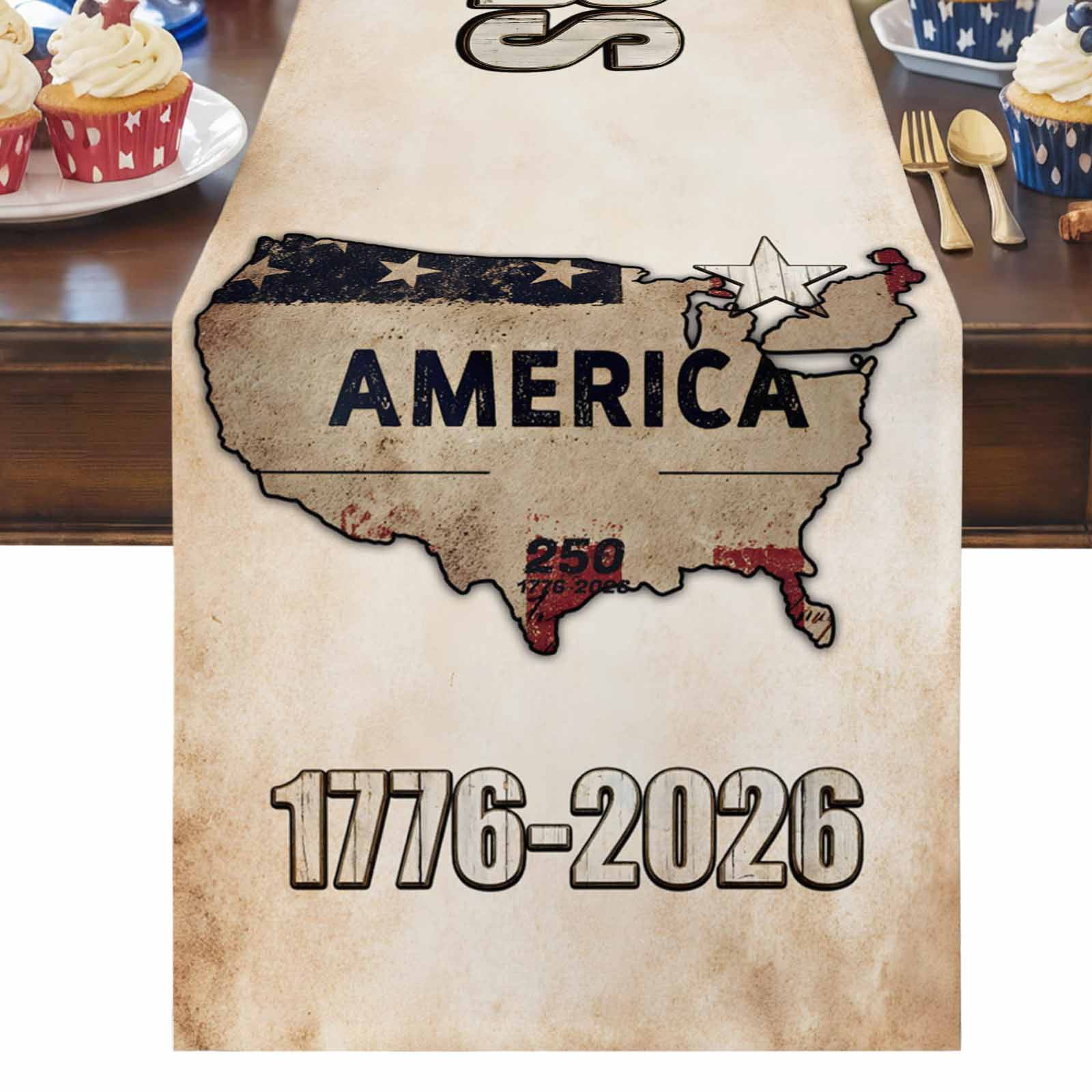 250 Anniversary USA Table Runner 70 Inches Long for Kitchen Dining ...