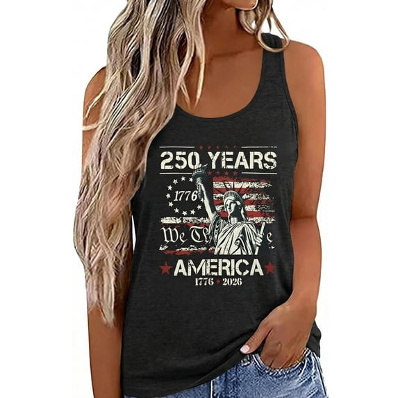 250 Anniversary USA Tank Top - 250th American Flag Crew Neck Shirts ...