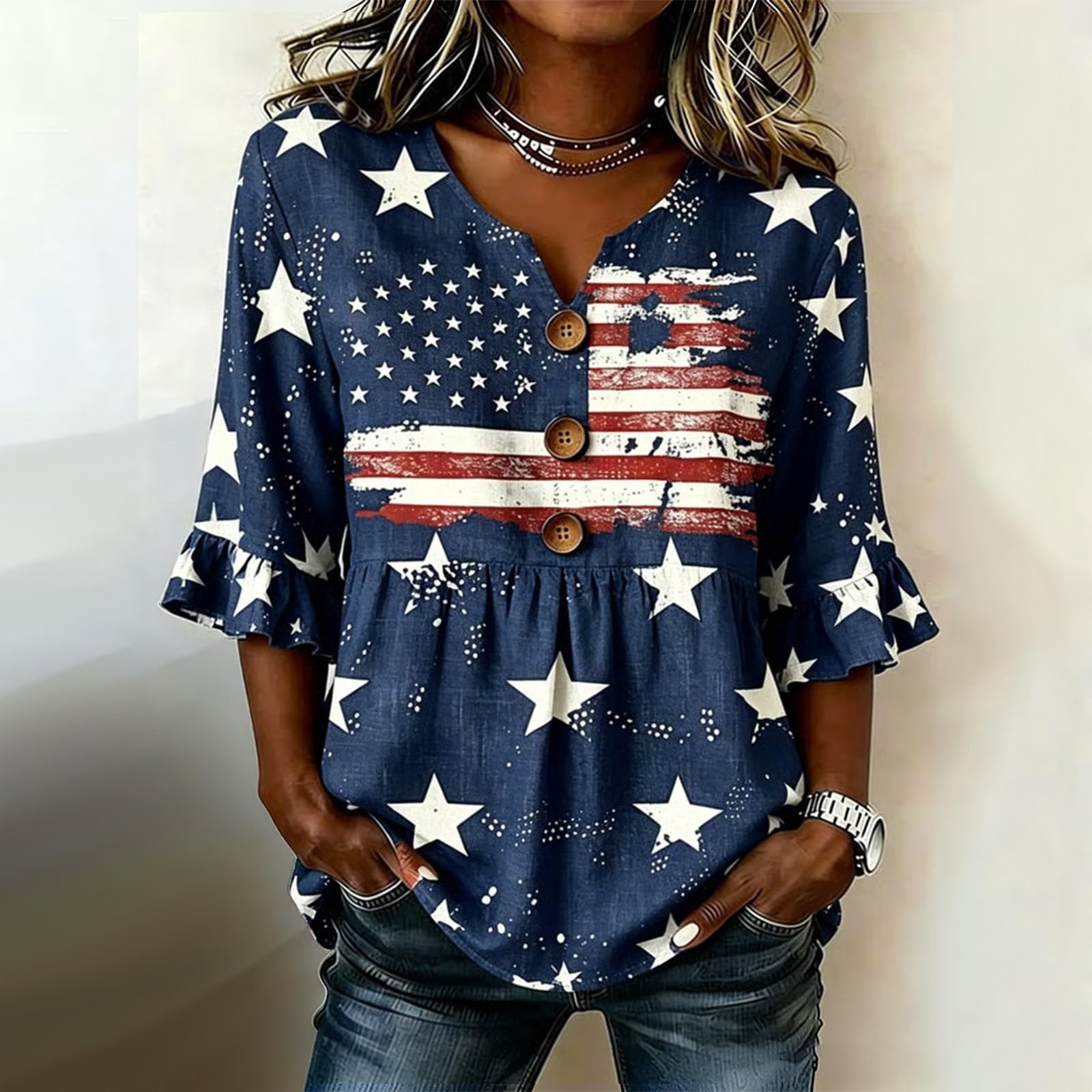 250 Anniversary USA shirt Women 3/4 Sleeve V Neck Patriotic Graphic Tee ...